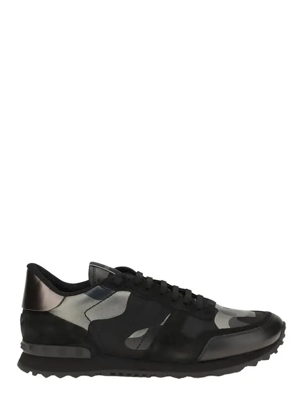 Valentino Garavani Rockrunner Low-top Trainers In Leather And Suede With Camouflage Pattern - Black