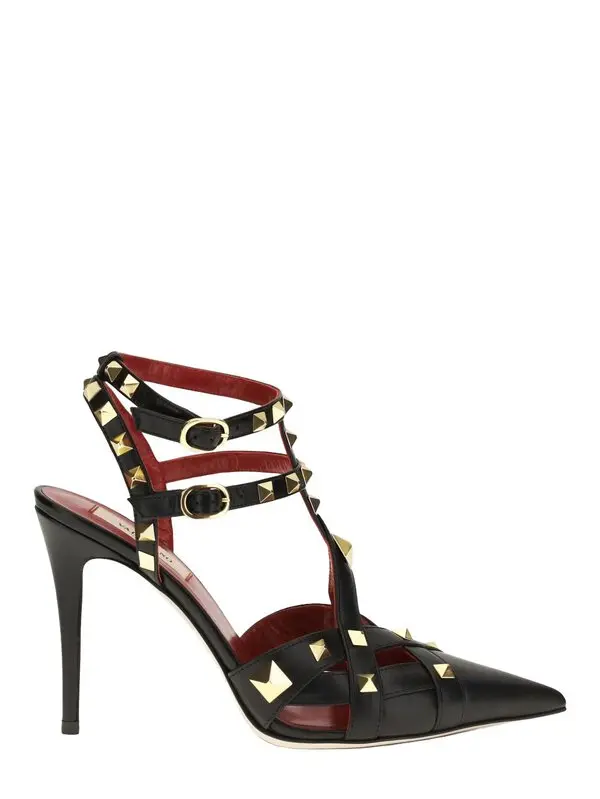 Valentino Garavani Studded T-strap Stiletto Heel Pumps In Goatskin Leather - Black