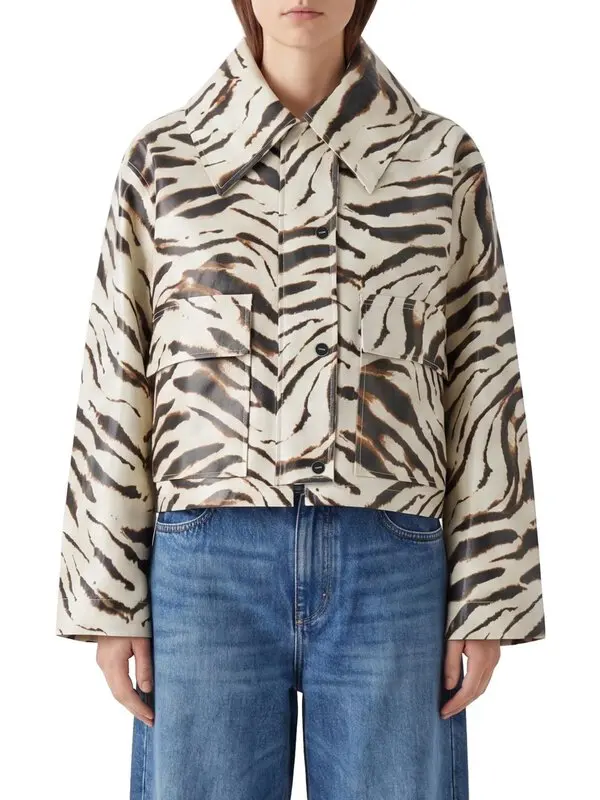 GANNI Cropped Zebra-print Leather Jacket - Multicolor