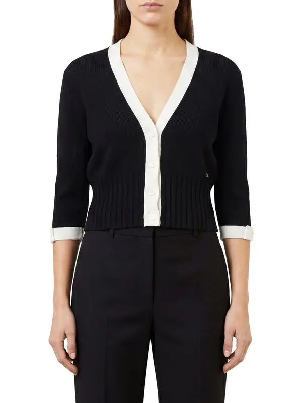 Valentino Garavani Slim Fit Cotton Cardigan With V-neck And Contrast Trim - Black