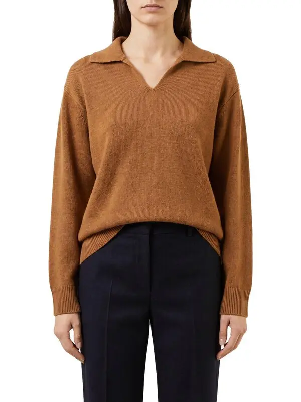 Valentino Garavani Long-sleeved Knitted Cashmere Polo With V-neck - Leather