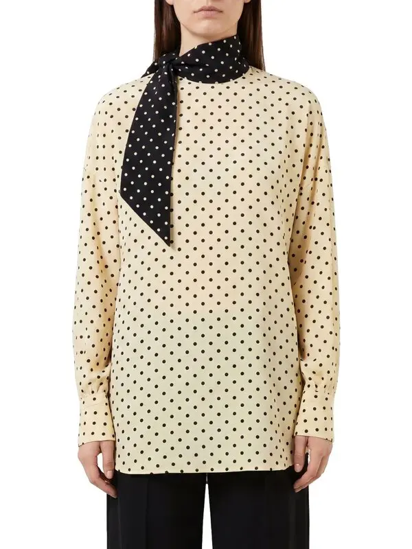 Valentino Garavani Polka-dot Silk Blouse With Pussy-bow Collar - Beige