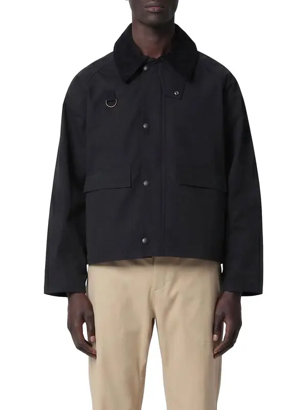 Barbour Waxed Cotton Shirt Jacket With Corduroy Collar - Black