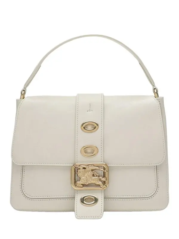 Burberry Rider Handbag In Smooth Lambskin With Ekd Logo - Ivory