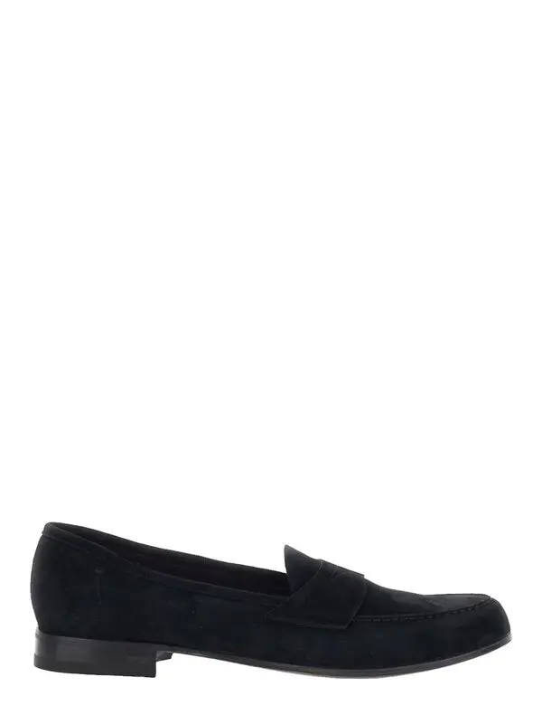 LIDFORT Suede Calfskin Loafers With Saddle Strap - Blue