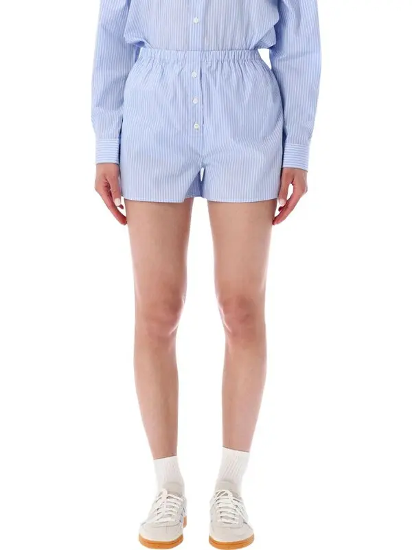 SPORTY & RICH Contrast Logo Cotton Jogging Shorts - Blue