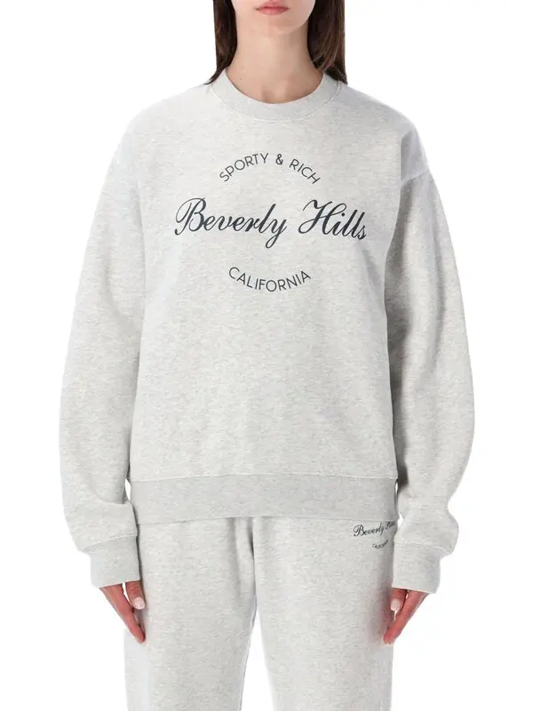 SPORTY & RICH Crewneck Cotton Sweatshirt With Contrast Logo - Grey