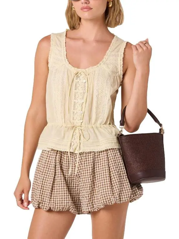 Astr The Label Shreya Lace Detail Cotton Top - Pale Yellow