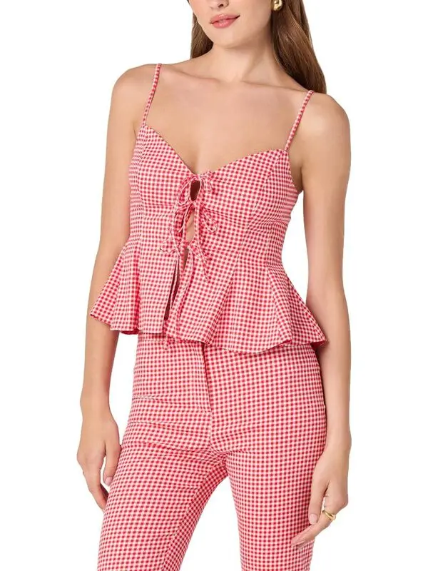 Astr The Label Alma Stretch Cotton Gingham Top - Red Gingham