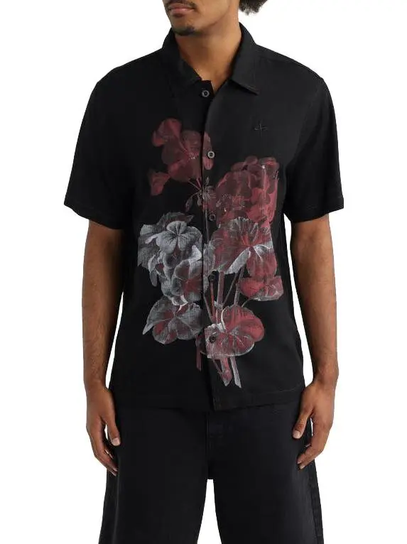 SANTO STUDIO Flower Gradient Short Sleeve Cotton Twill Button-up Shirt - Black