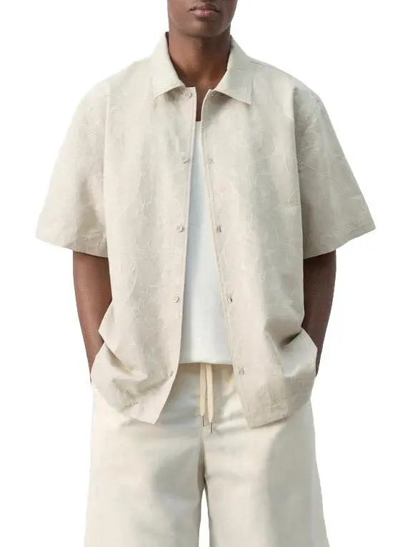 Mango Embroidered Short Sleeve Button-up Shirt - Sand