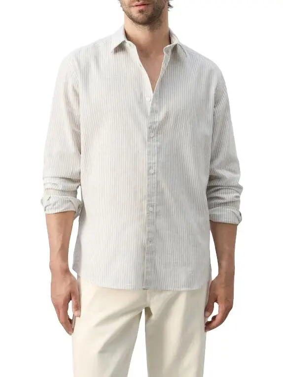 Mango Regular Fit Stripe Cotton & Linen Button-up Shirt - Sand