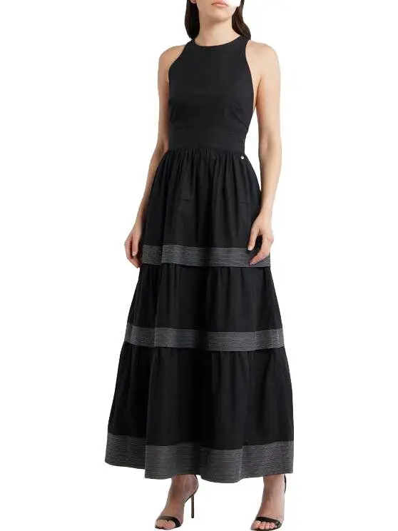 Hugo Boss Open Back Cotton Poplin Midi Dress - Black