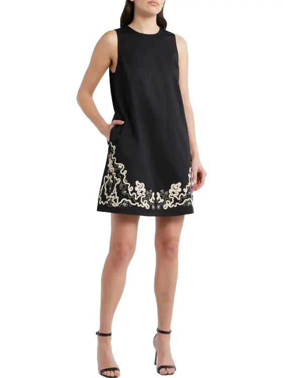 Hugo Boss Sleeveless Embroidered Hem Cotton Dress - Black
