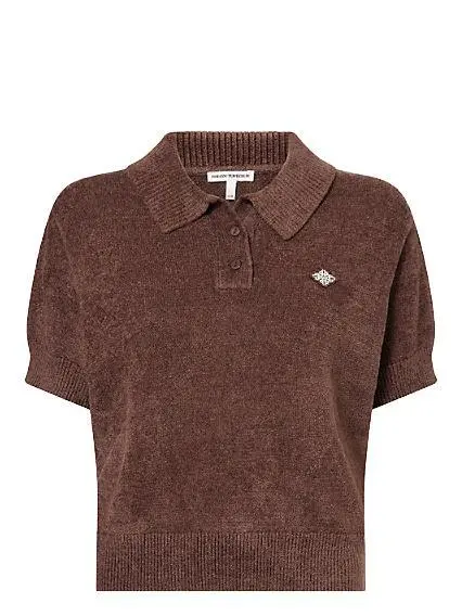 THE COUTURE CLUB Logo-embroidered Cropped Stretch-knit Top - Chocolate