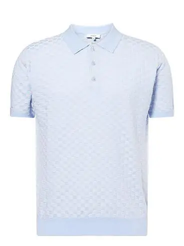 ARNE Checkerboard Contrast Knitted Polo Top - Light Blue