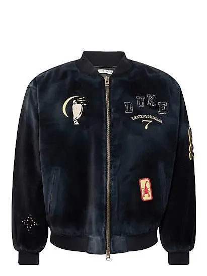 DUKE + DEXTER Cotton-velvet Patchwork Bomber Jacket - Black