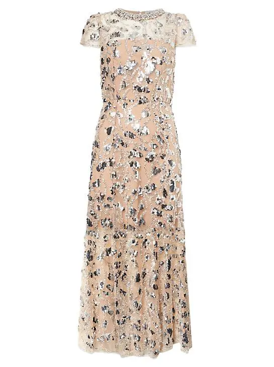 SELF-PORTRAIT Sequined Embellished Woven Midi Dress - Silver