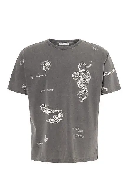 DUKE + DEXTER Sketch-print Oversized Cotton T-shirt - Grey