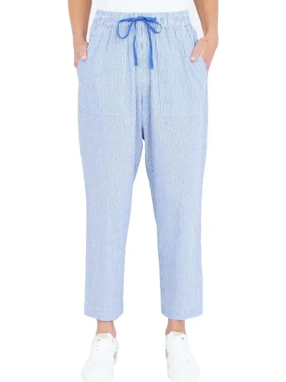 YUMI Cotton Stripe Cropped Trousers - Blue