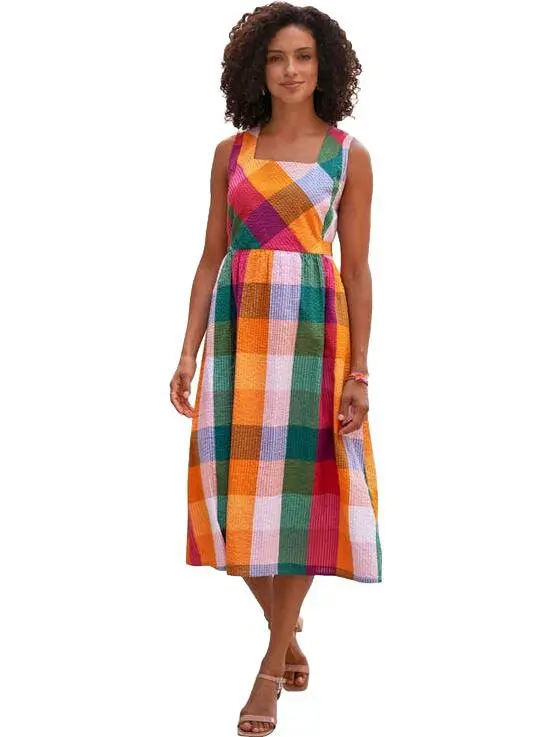 YUMI Seersucker Cotton Midi Sun Dress - Multi