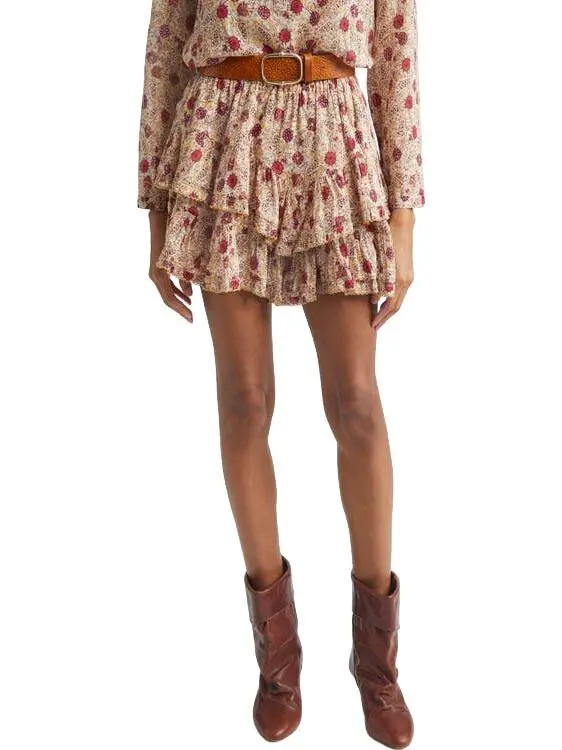 Isabel Marant Étoile Jocadia Ruffled Floral Print Cotton Miniskort - Ecru/raspberry