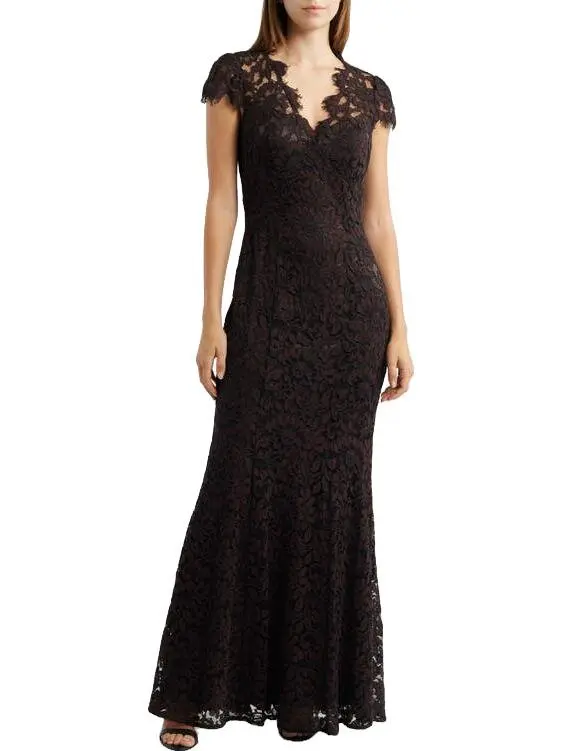 Eliza J Illusion Yoke Lace Trumpet Gown - Chc