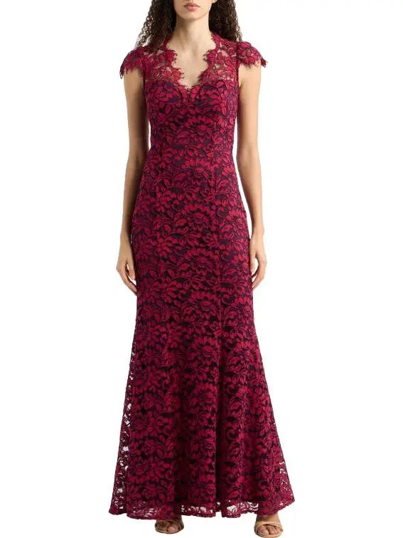 Eliza J Illusion Yoke Lace Trumpet Gown - Sar