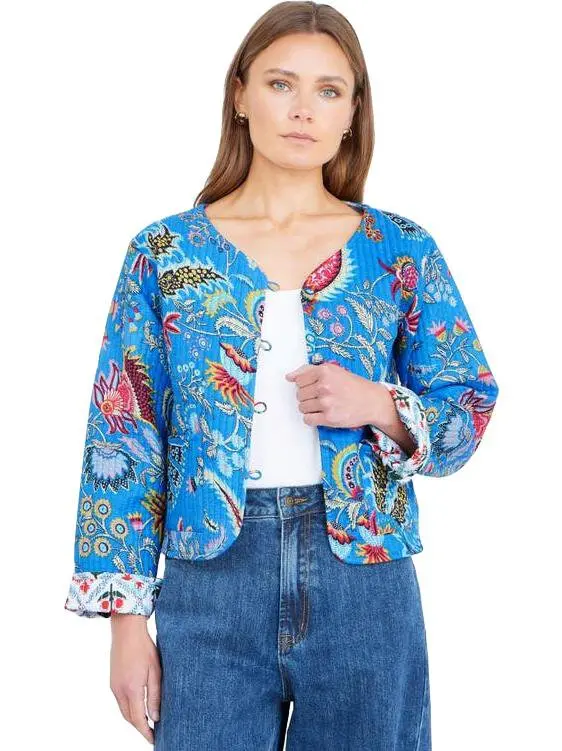 YUMI Reversible Quilted Cotton Jacket With Floral Print - Blue