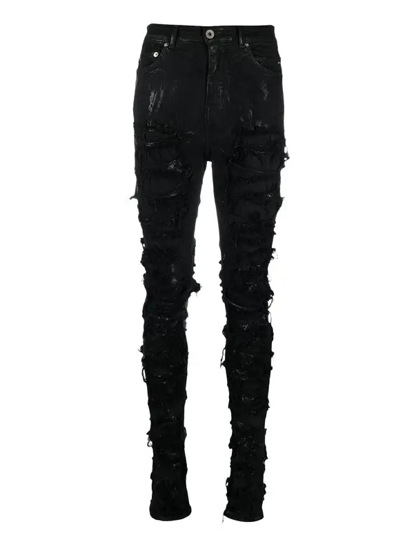 Rick Owens Slashed Detroit Cut Jeans - Black