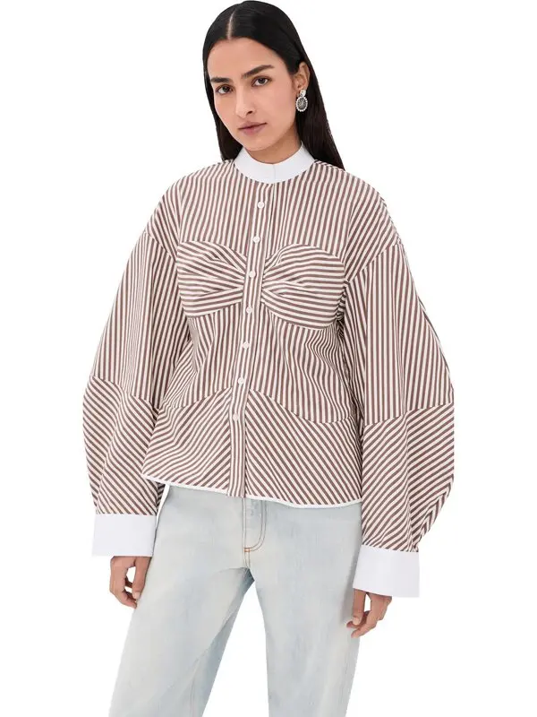 KIKA VARGAS Rigoberta Striped Poplin Shirt - Brown