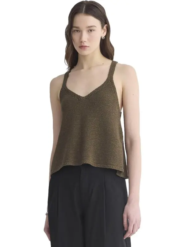 Everlane Racerback V-neck Sweater In Textured Tape Yarn - Beech