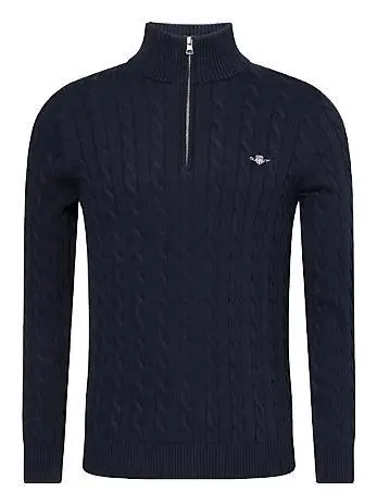 Gant Cable Knit Half-zip Jumper - Evening Blue