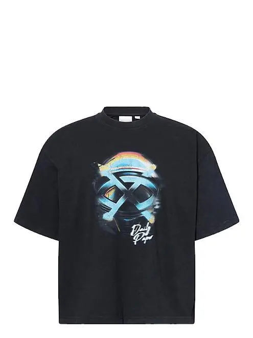 DAILY PAPER Shield Helmet Graphic-print Cotton T-shirt - Washed Black
