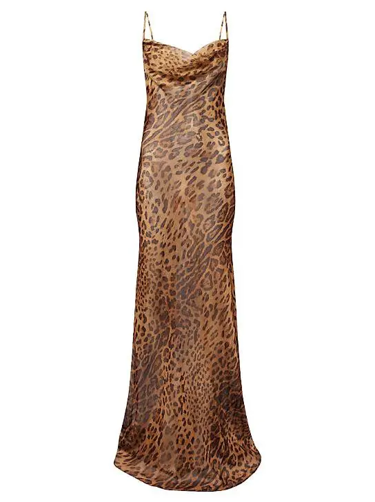 RAT AND BOA Valentina Printed Silk Maxi Dress - Brown