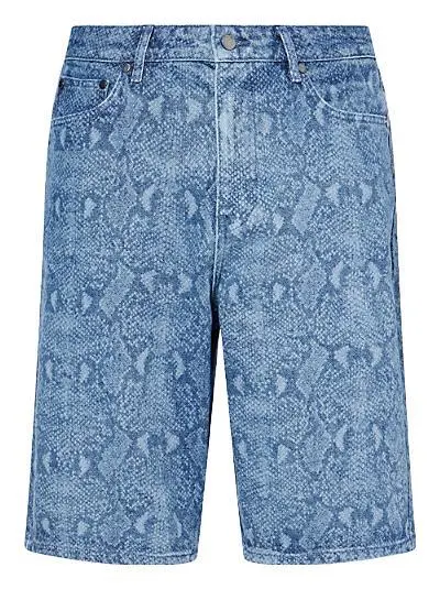 DAILY PAPER Snake Print Straight Leg Denim Shorts - Blue