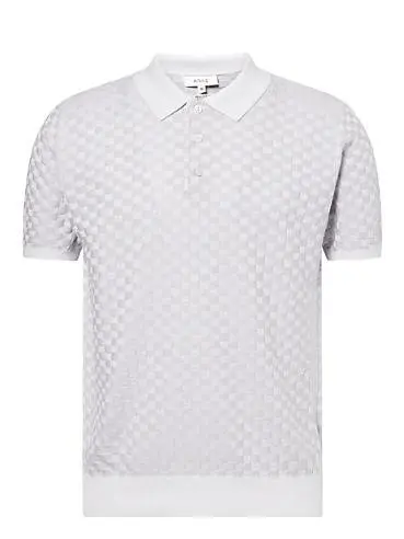 ARNE Checkerboard Contrast Knitted Polo Top - Mid Grey