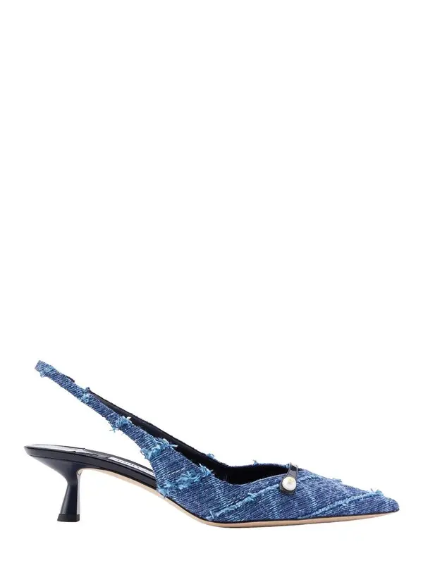 JIMMY CHOO Amita 45 Denim Slingback Pumps - Blue