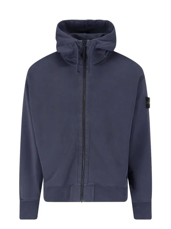 Stone Island Hooded Sweatshirt With Zip Closure - Blue