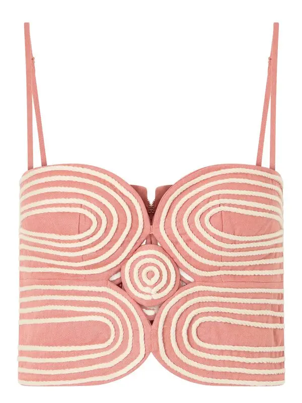 ANDRES OTALORA Baía Cropped Embroidered Linen And Cotton-blend Top - Pink