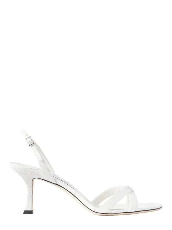 JIMMY CHOO Elsy 70 Textured-leather Slingback Sandals - White
