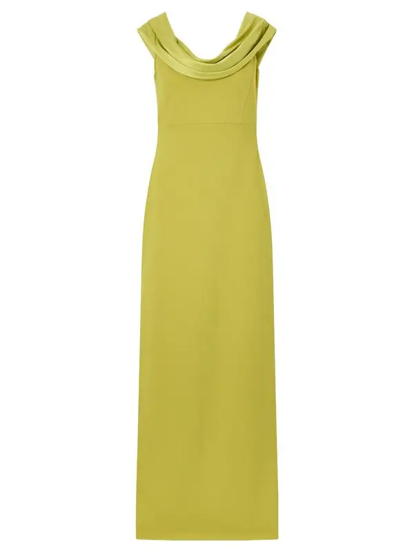 Solace London Adele Draped Satin-trimmed Crepe Maxi Dress - Yellow