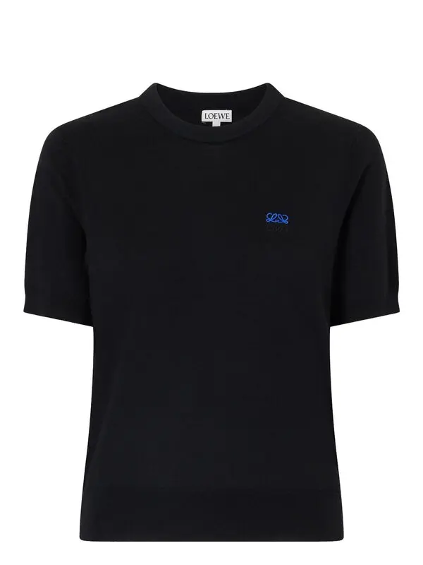 Loewe Anagram Embroidered Short Sleeve Sweater - Black