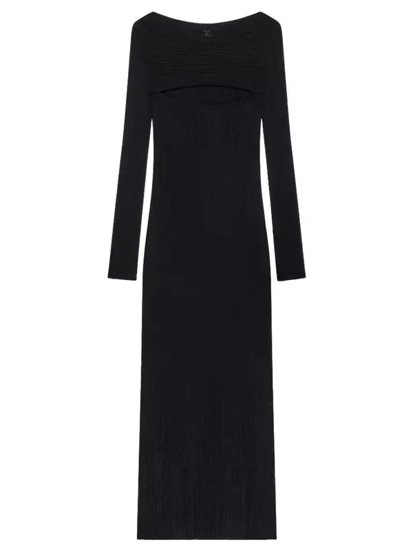 COURREGES Ribbed-knit Slash-detail Midi Dress - Black