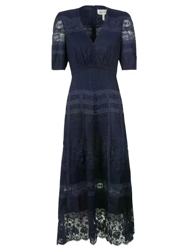 Saloni Lea Lace Panel Dress - Blue