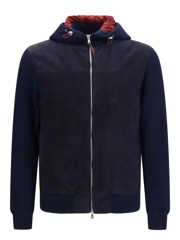 Brunello Cucinelli English Knit Zip-up Jacket With Hood - Blue