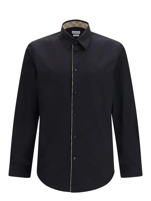 Burberry Cotton Hirt With Check Trim - Black
