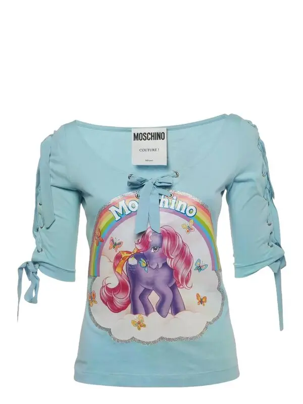 Moschino Pony-print Lace-up Top - Blue