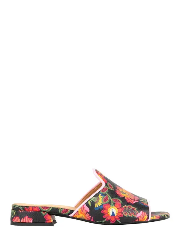EMBASSY LONDON USA South Beach Floral Mule Sandals - Black