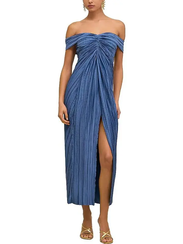Cult Gaia Rivoli Off-the-shoulder Pleated Maxi Dress - Tide